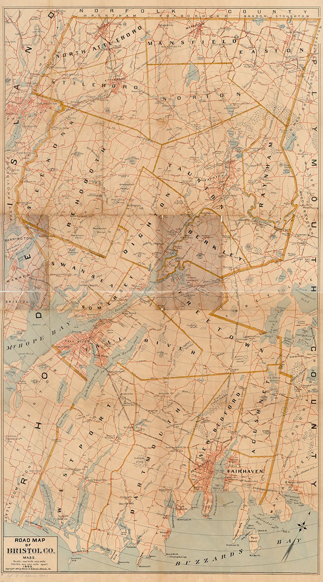 1895 Map of Bristol County Massachusetts - Etsy