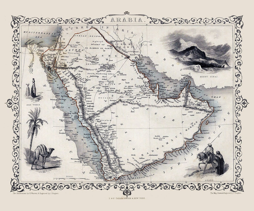 1851 Map of Arabia - Etsy