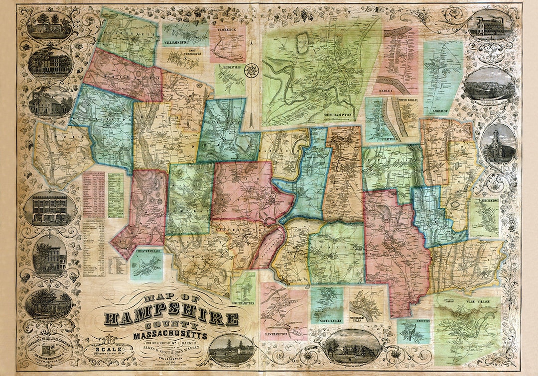 1854 Map of Hampshire County Massachusetts - Etsy