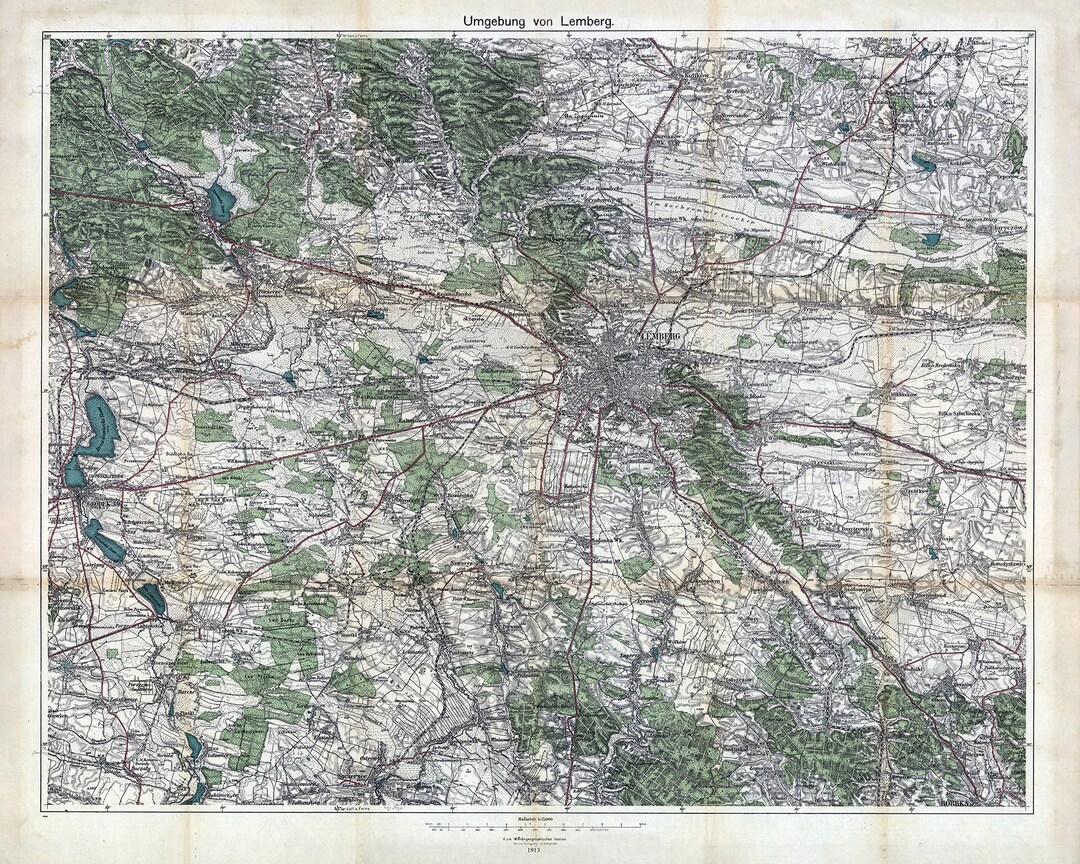 1913 Map of Lemberg Galicia Greater Ukraine Area - Etsy