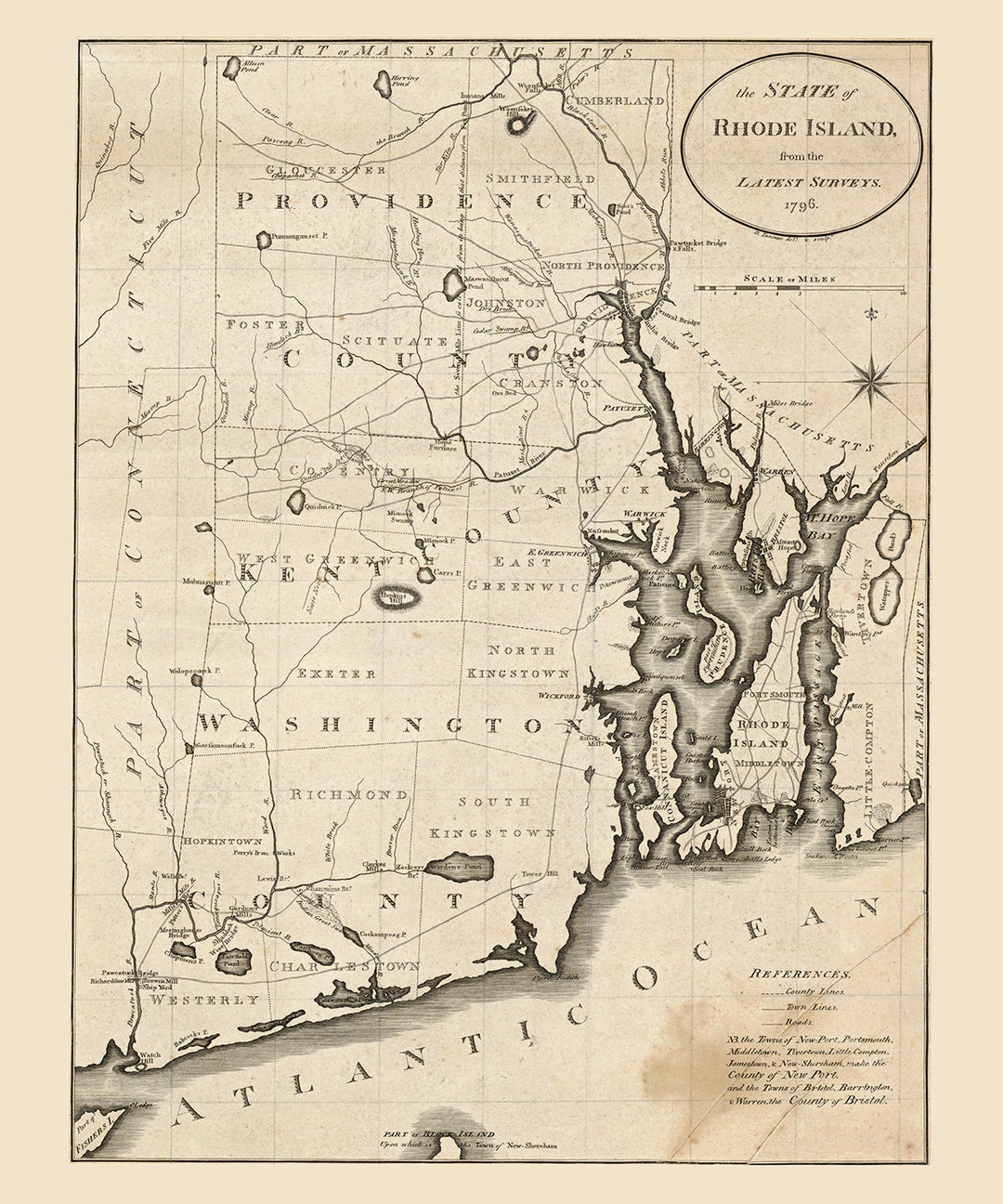 1796 Map of Rhode Island - Etsy