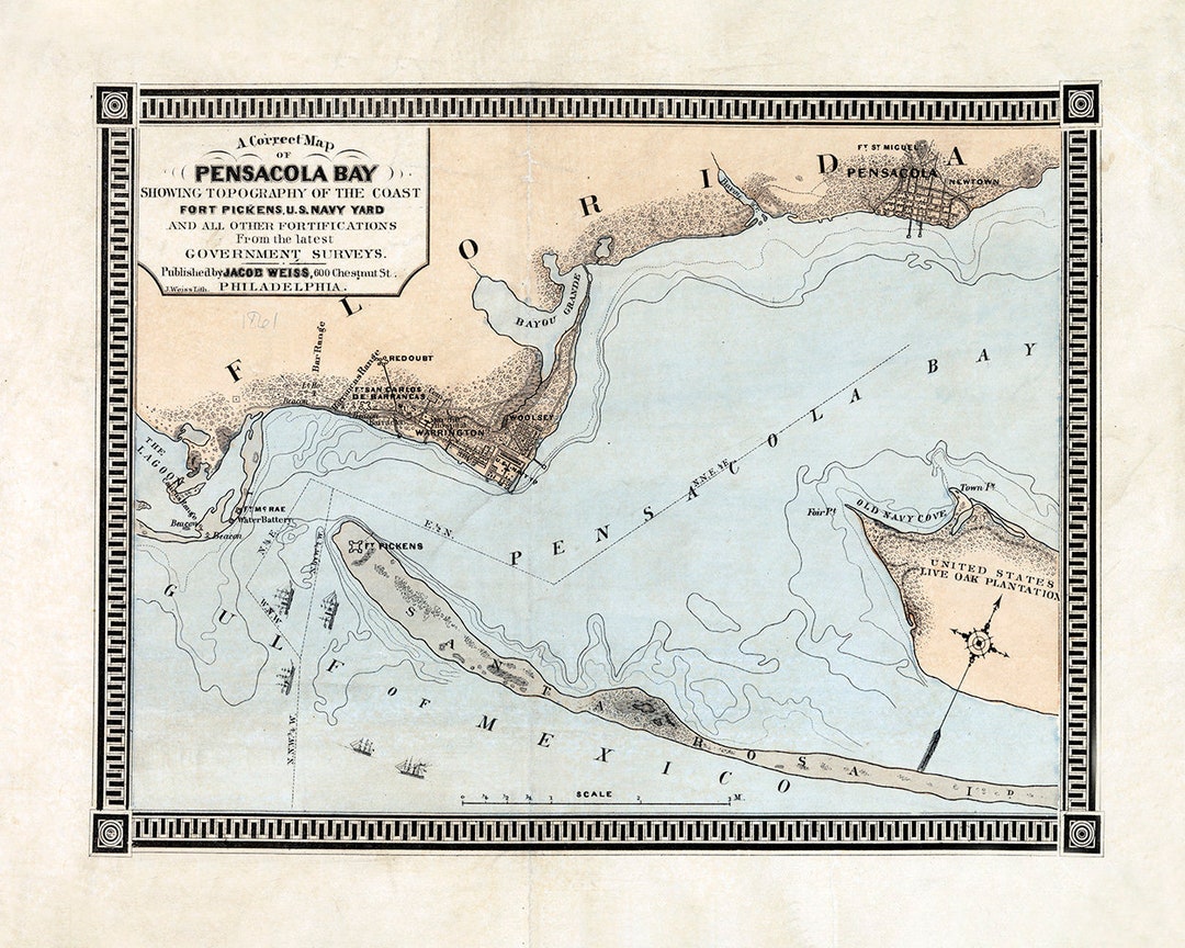 1861 Map of Pensacola Bay Florida Fort Pickens - Etsy