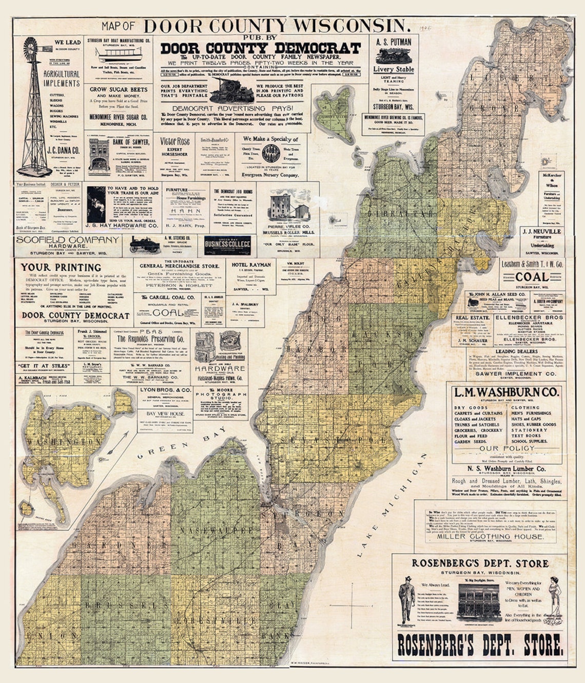 1905 Farm Line Map of Door County Wisconsin - Etsy