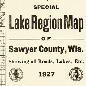 1927 Lake Region Map of Sawyer County Wisconsin - Etsy