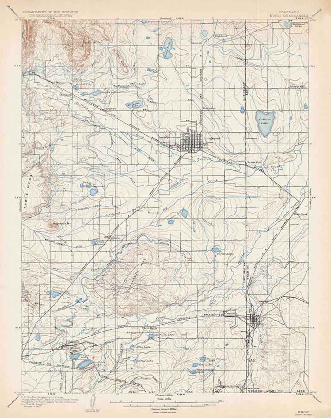 1904 Topo Map of Niwot Colorado Longmont - Etsy