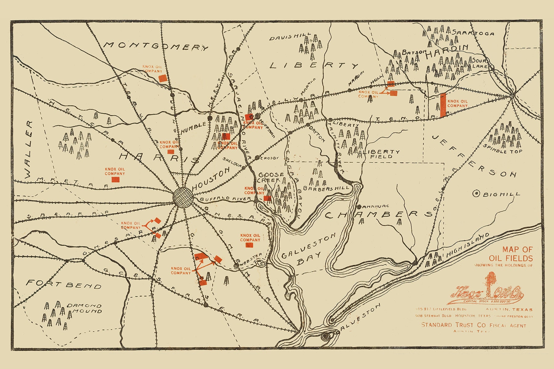 1916 Map of Texas Oil Fields Near Houston and Galveston - Etsy