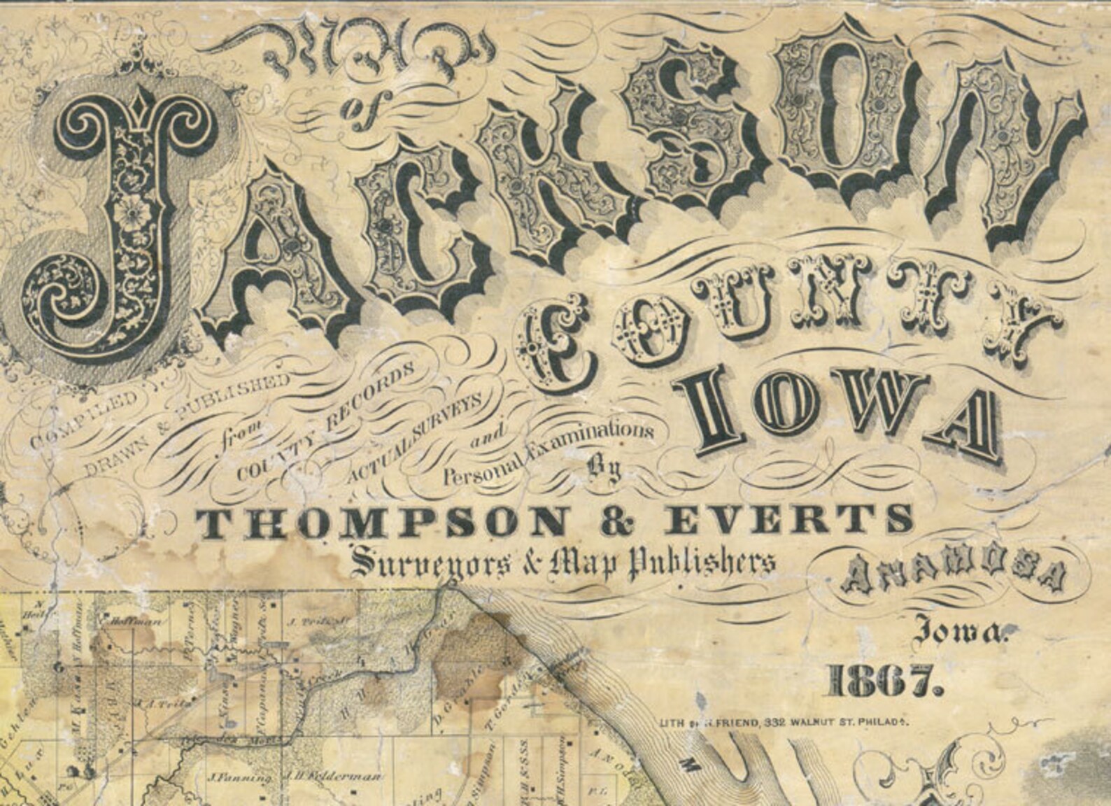 1867 Farm Line Map of Jackson County Iowa Bellevue - Etsy