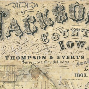 1867 Farm Line Map of Jackson County Iowa Bellevue - Etsy