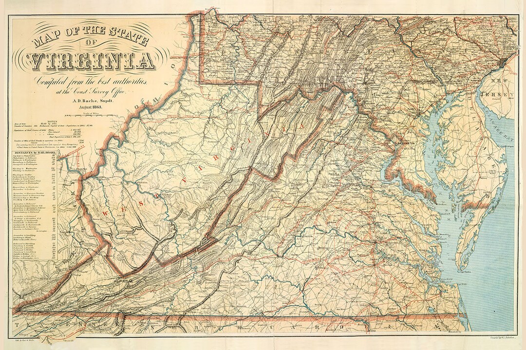 1863 Map of Virginia - Etsy