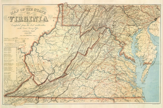 1863 Map of Virginia | Etsy