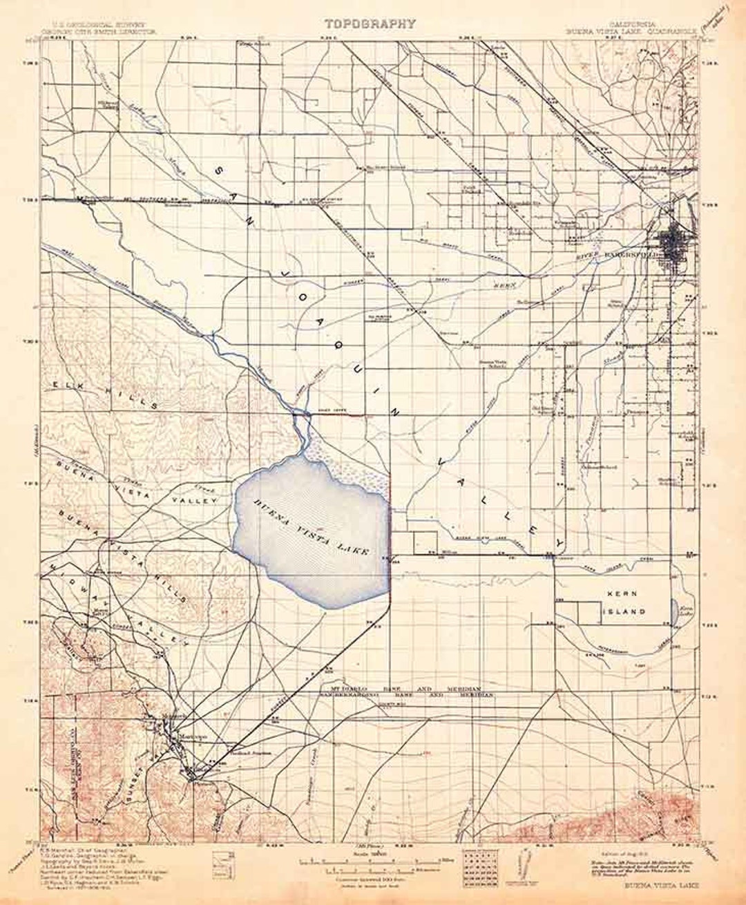 1910 Topo Map of Buena Vista Lake California Quadrangle - Etsy