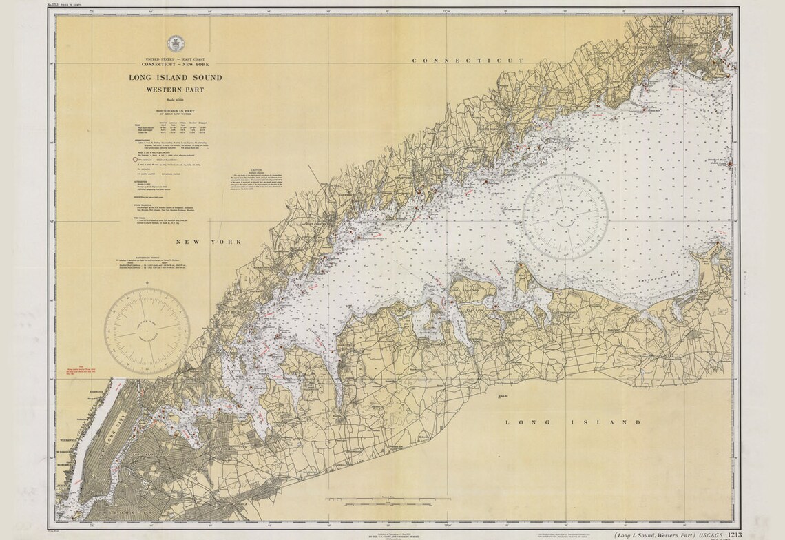 1934 Nautical Map of Long Island Sound Western Part New York - Etsy