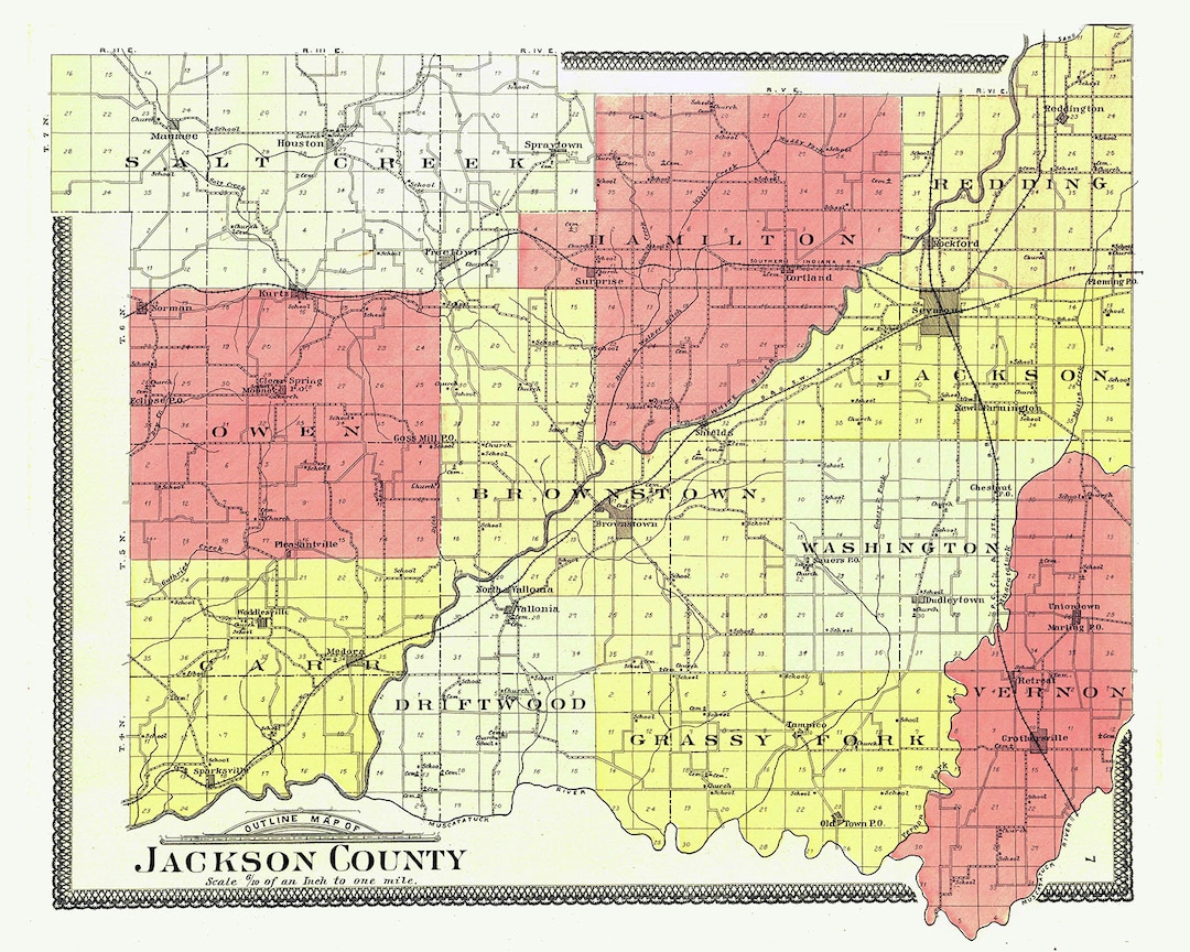 1900 Map of Jackson County Indiana - Etsy