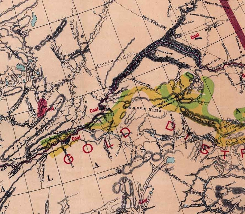 1898 Map of Gold and Coal Fields of Alaska | Etsy