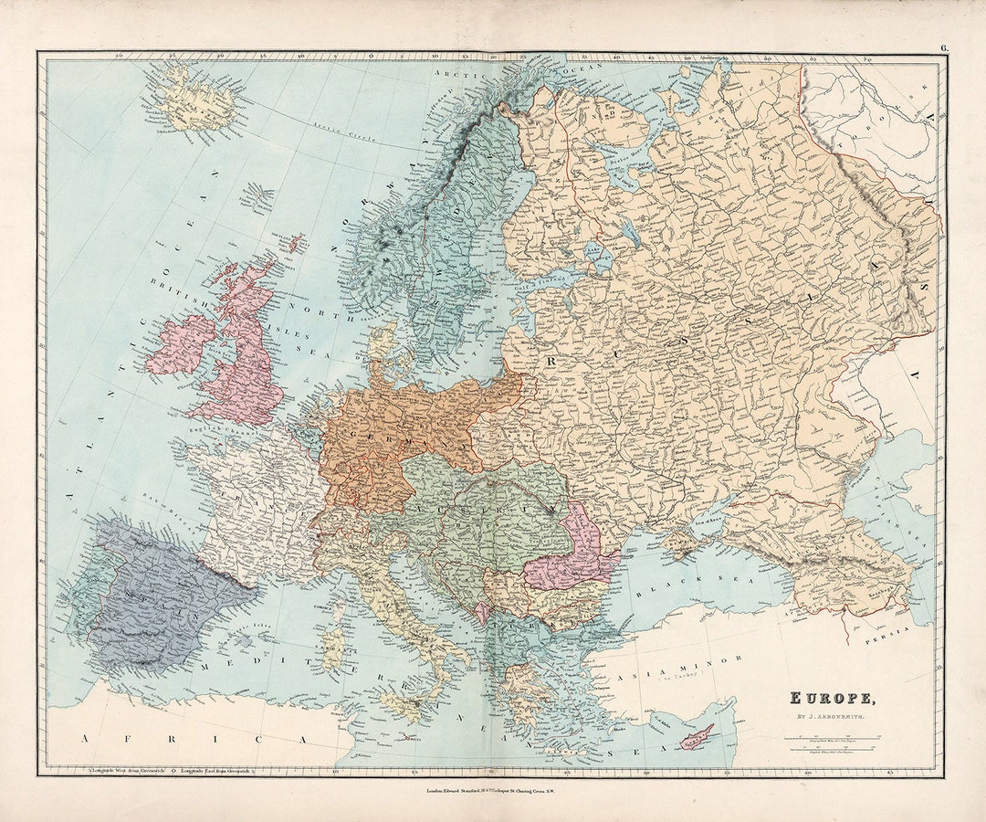 1887 Map of Europe - Etsy
