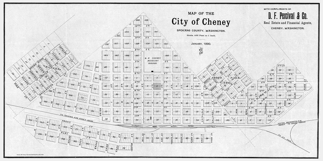 1890 Map of Cheney Spokane County Washington - Etsy