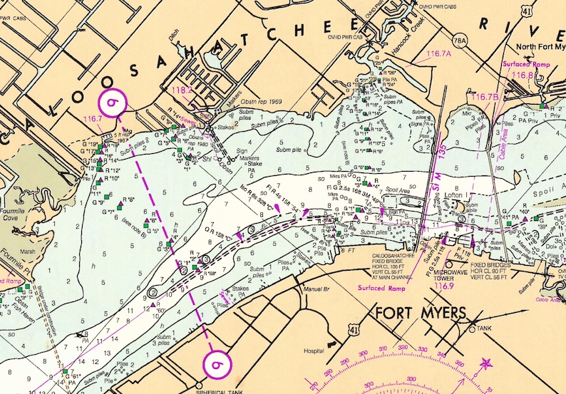 1996 Nautical Chart of Caloosahatchee River Fort Myers Florida - Etsy