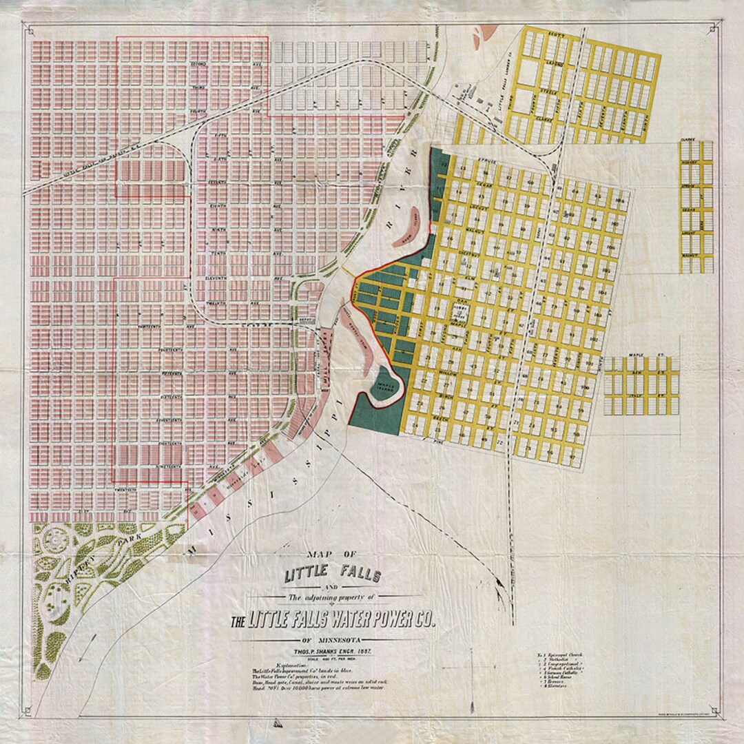 1887 Map of the Town of Little Falls Minnesota - Etsy
