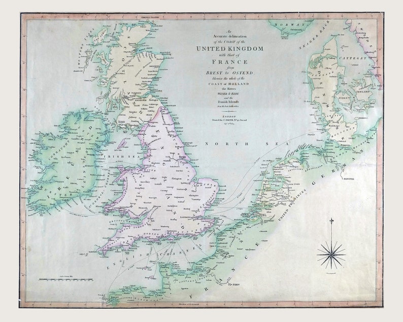 1803 Map of the United Kingdom and Coast of France - Etsy