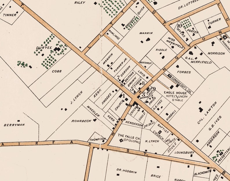 1890 Map of Falls Church Fairfax County Virginia - Etsy