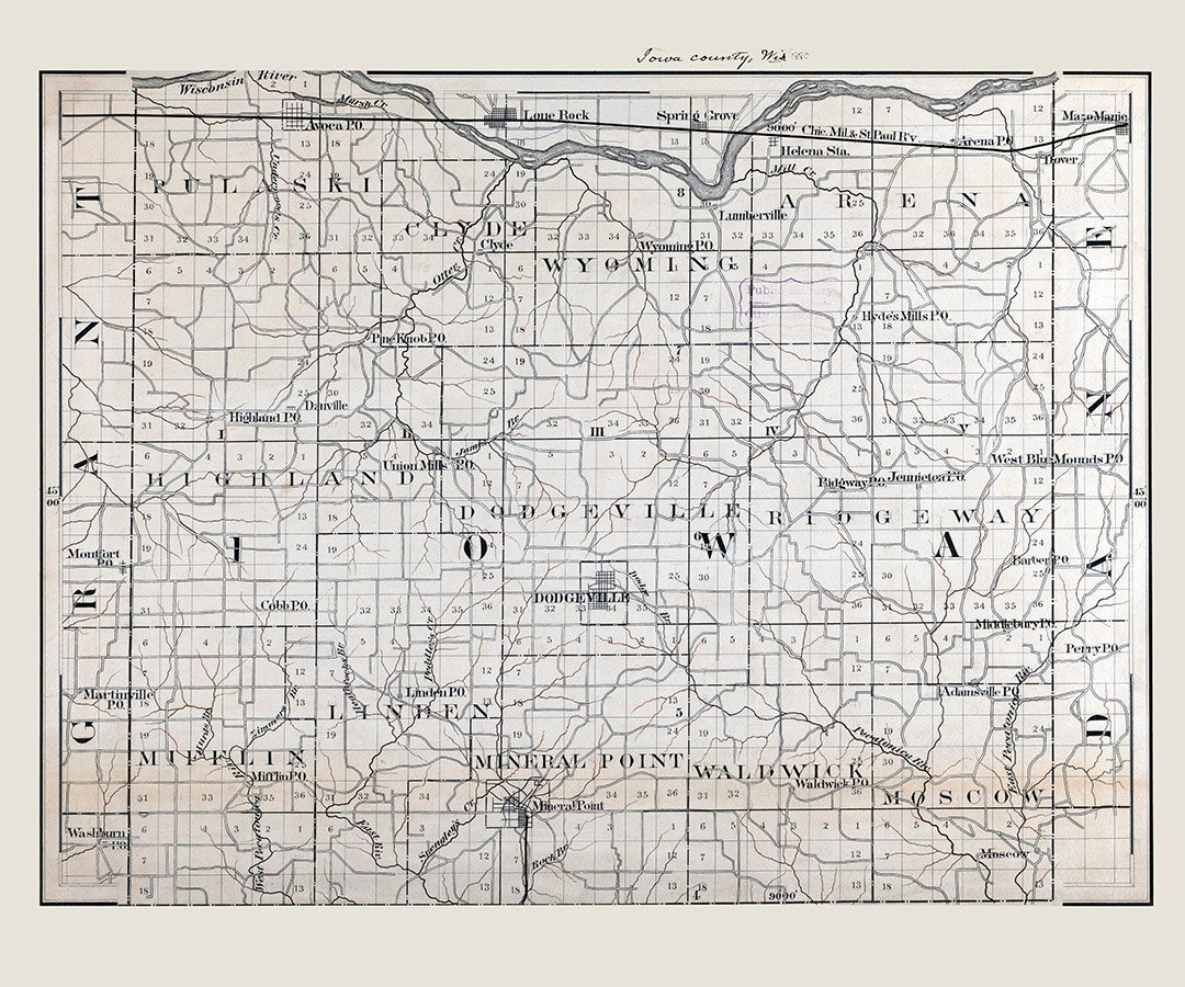 1880 Map of Iowa County Wisconsin - Etsy