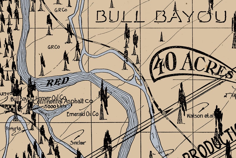 1920 Map of the Red River Bull Bayou Oil Field Louisiana - Etsy