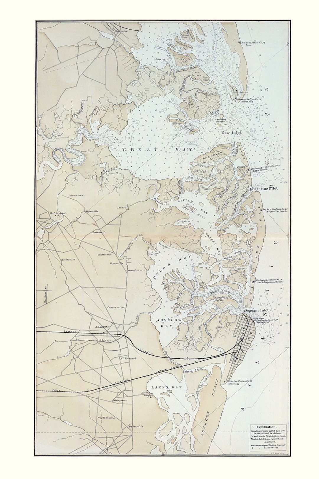 1878 Map of New Jersey Coast Tuckerton to Absecon Beach - Etsy