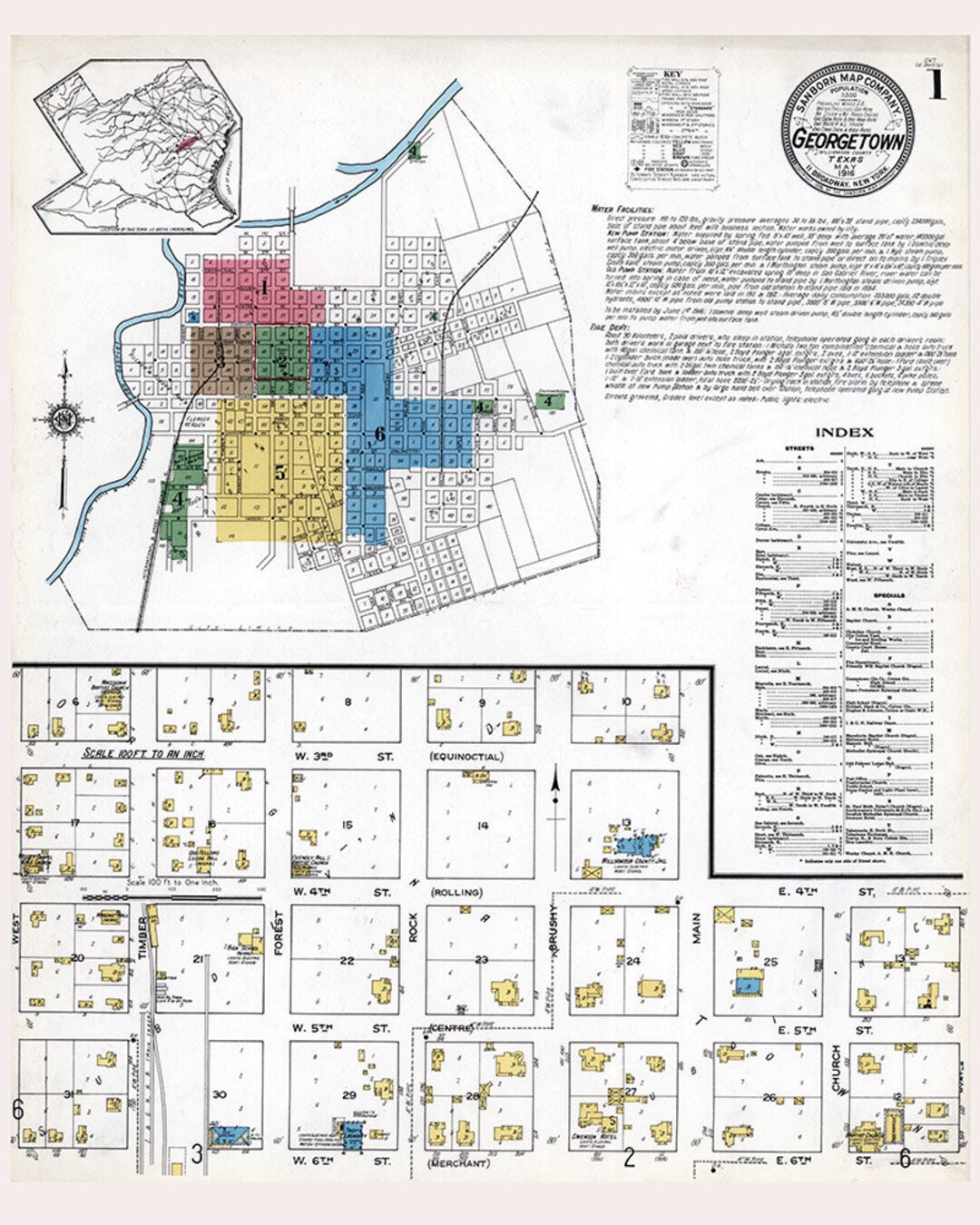 1916 Town Map of Georgetown Williamson County Texas - Etsy
