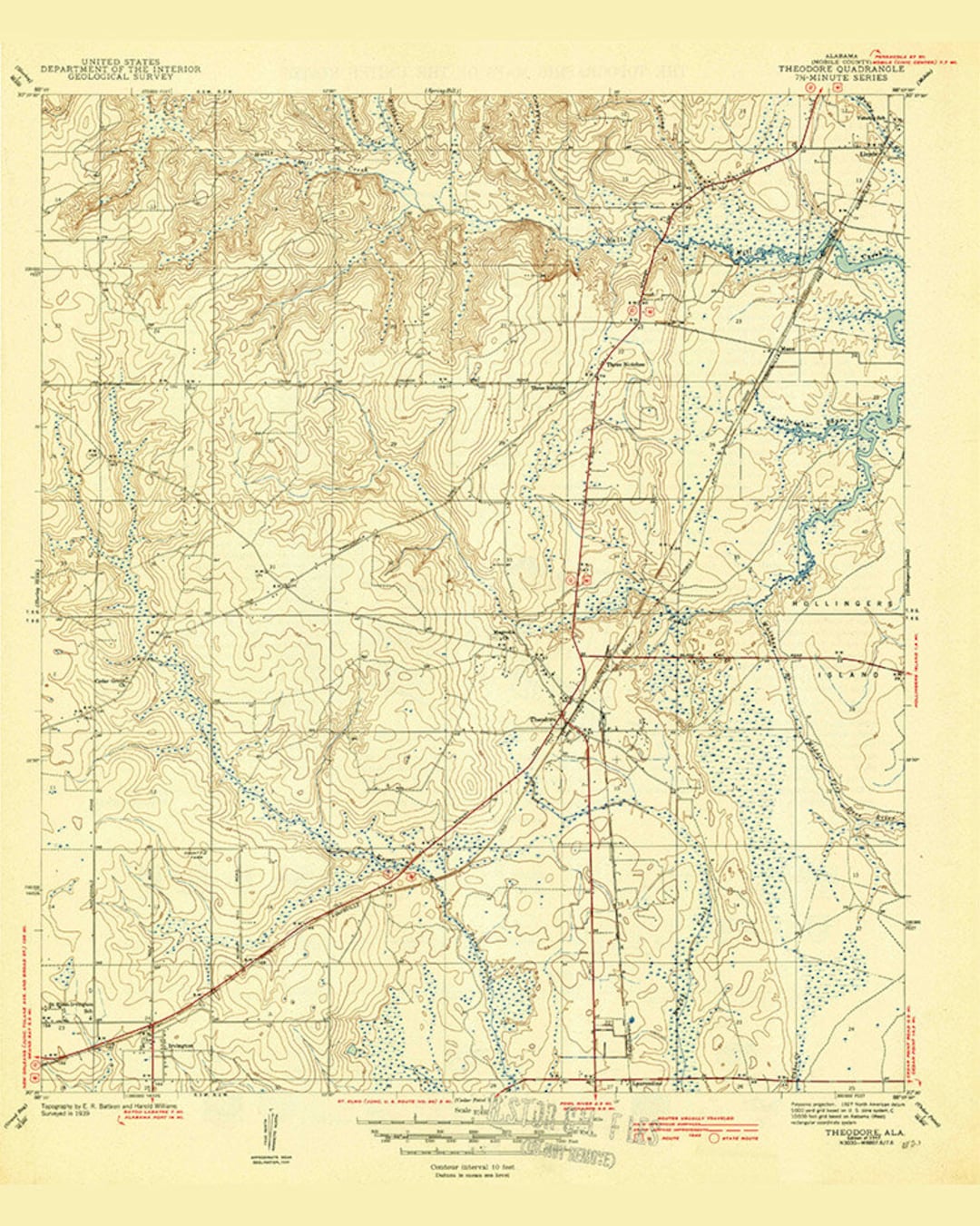 1943 Topo Map of Theodore Alabama Quadrangle - Etsy