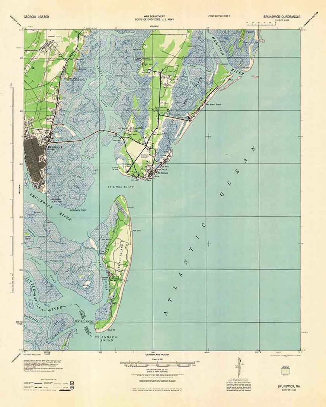 1945 Topo Map of Brunswick Georgia Quadrangle St Simon Sound - Etsy