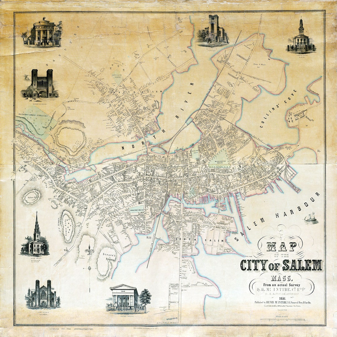 1851 Town Map of Salem Massachusetts - Etsy