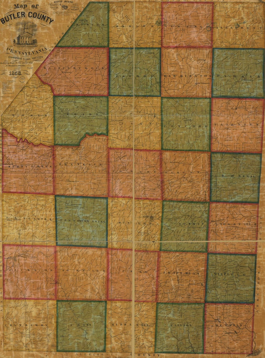 1858 Farm Line Map of Butler County Pa - Etsy