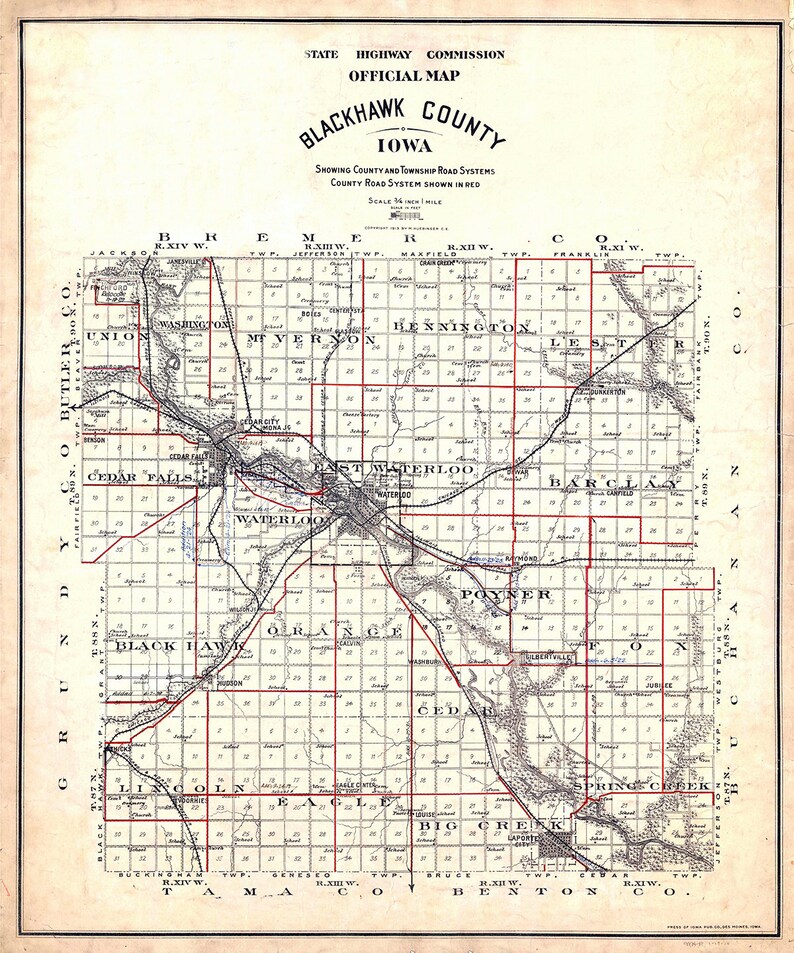 1913 Map of Blackhawk County Iowa - Etsy