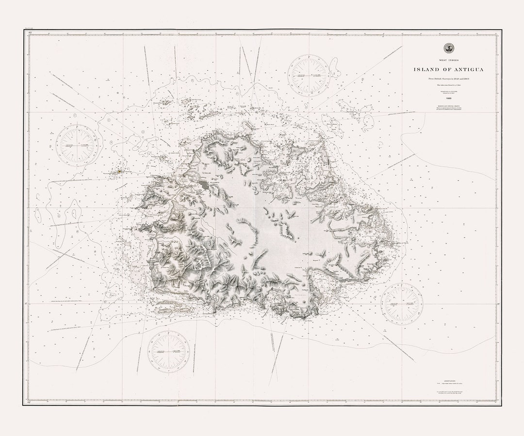 1889 Map of the Island of Antigua - Etsy Canada