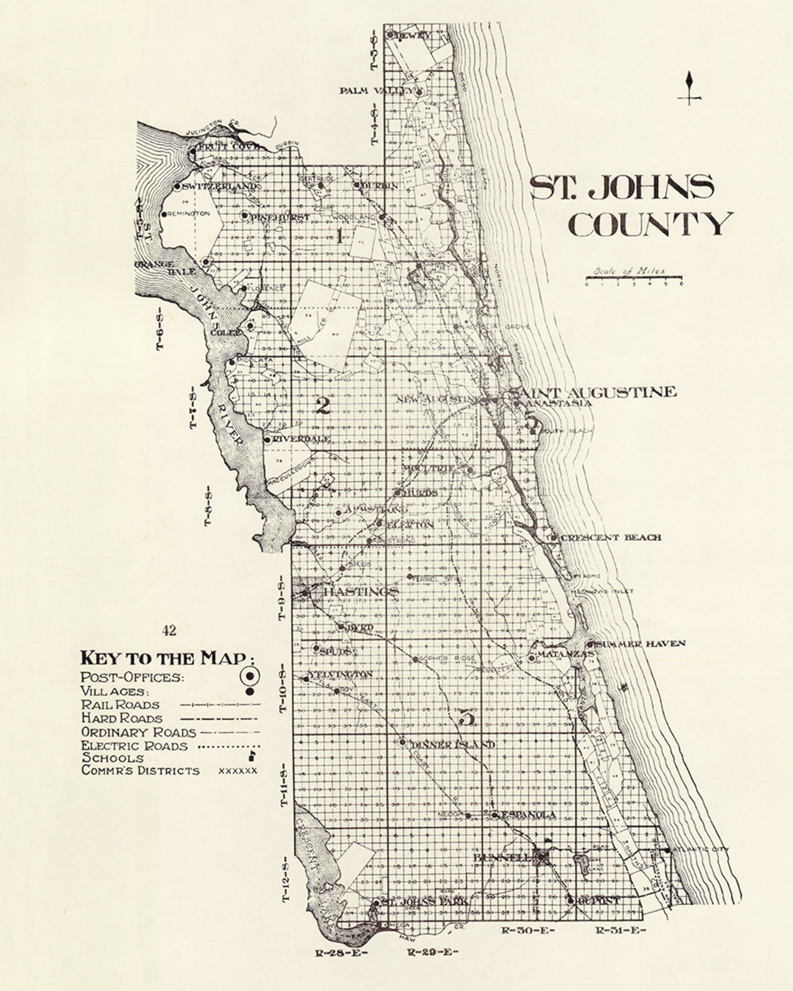 1914 Map of Saint Johns County Florida Saint Augustine | Etsy