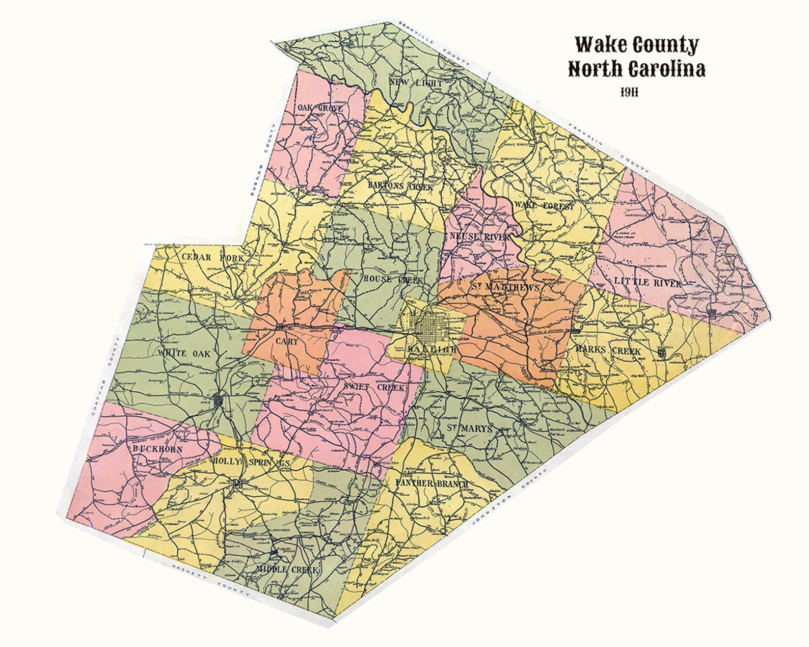 1911 Map of Wake County North Carolina - Etsy