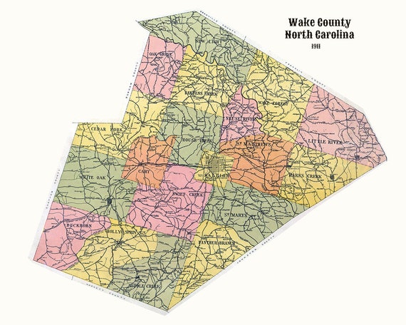 1911 Map of Wake County North Carolina | Etsy
