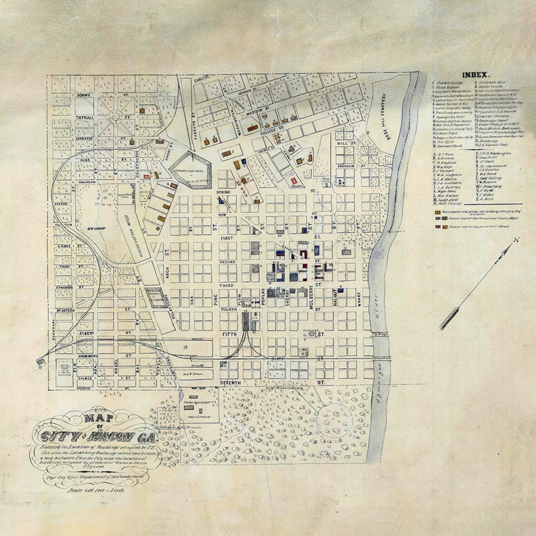 1864 Map of Macon Georgia - Etsy