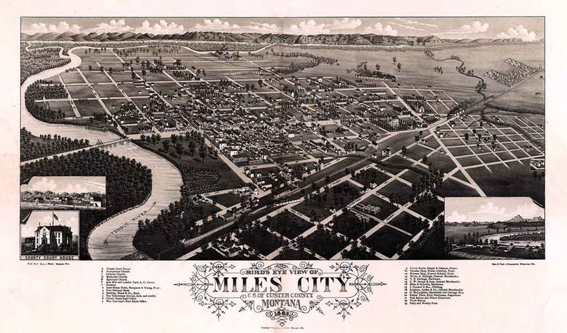 1883 Panoramic Map of Miles City Custer County Montana - Etsy
