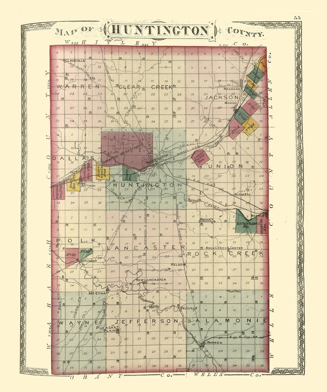 1879 Map of Huntington County Indiana - Etsy