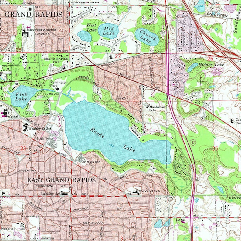 1982 Map of Reeds Lake Grand Rapids Michigan - Etsy