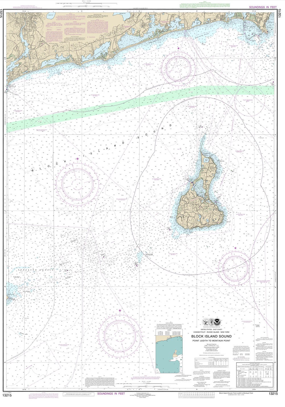 2014 Nautical Map of Block Island Sound Rhode Island | Etsy