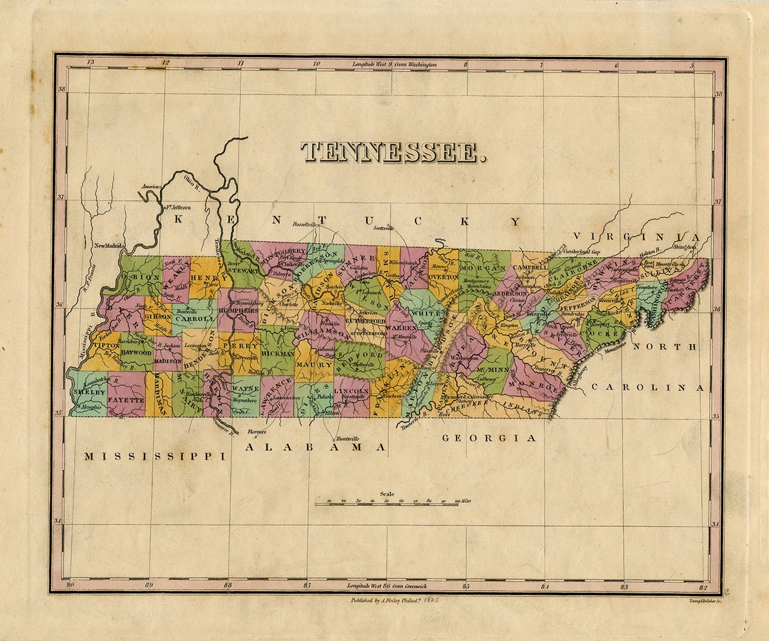 1825 Map of Tennessee - Etsy