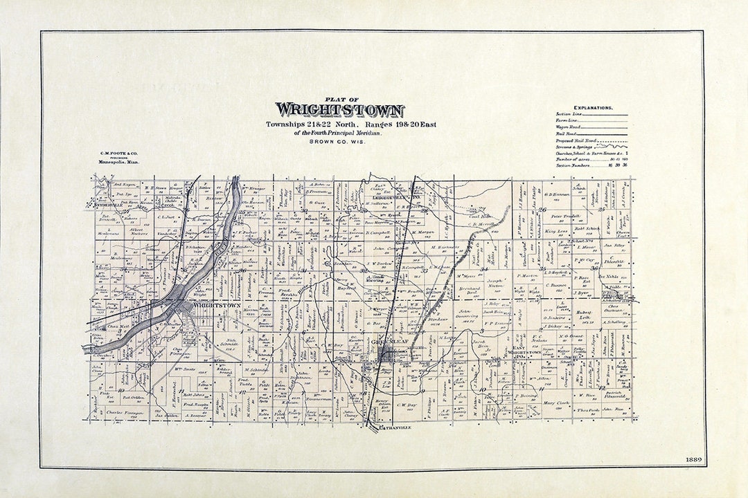 1889 Map of Wrightstown Township Brown County Wisconsin - Etsy