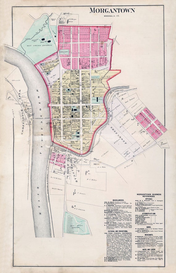 1886 Map of Morgantown West Virginia - Etsy