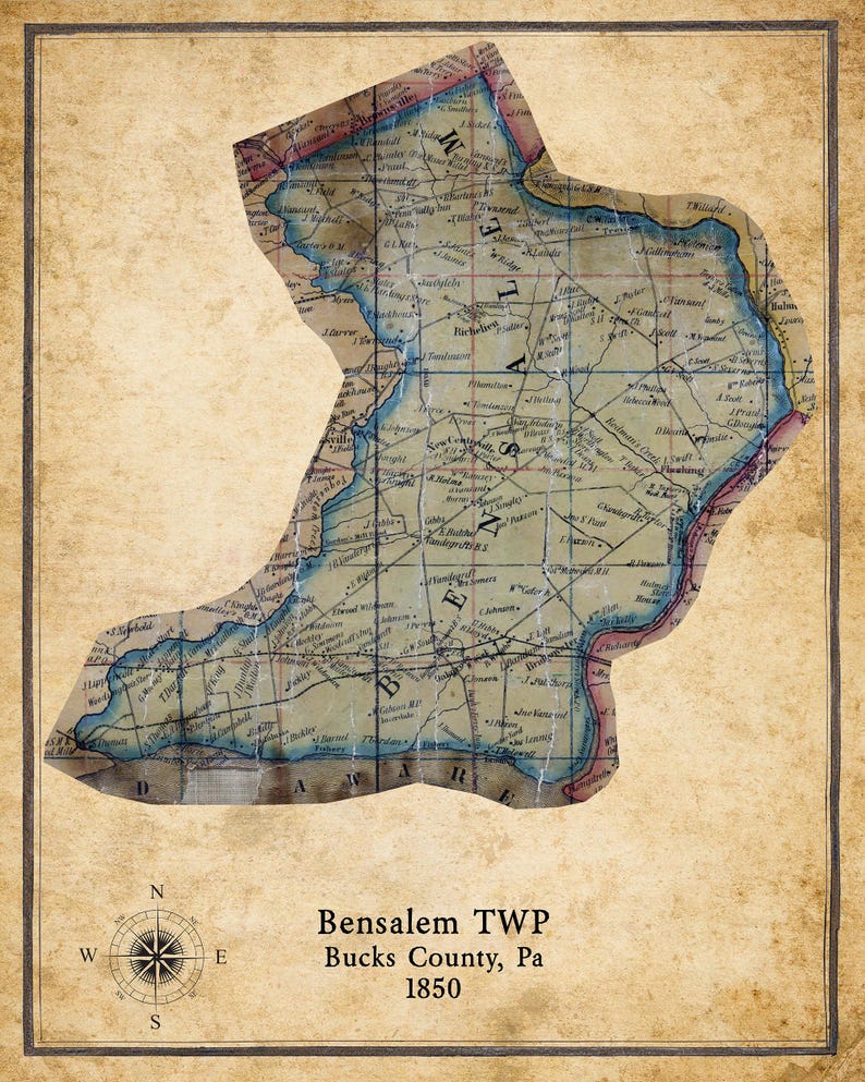 1850 Map of Bensalem Township Bucks County Pennsylvania - Etsy