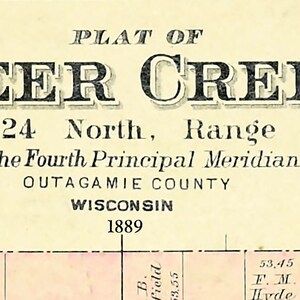 1889 Map of Deer Creek Township Outagamie County Wisconsin - Etsy