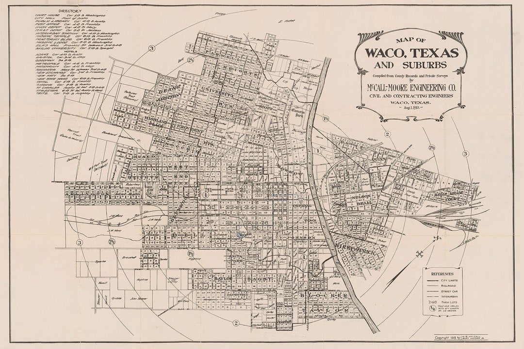 1913 Map of Waco Texas - Etsy