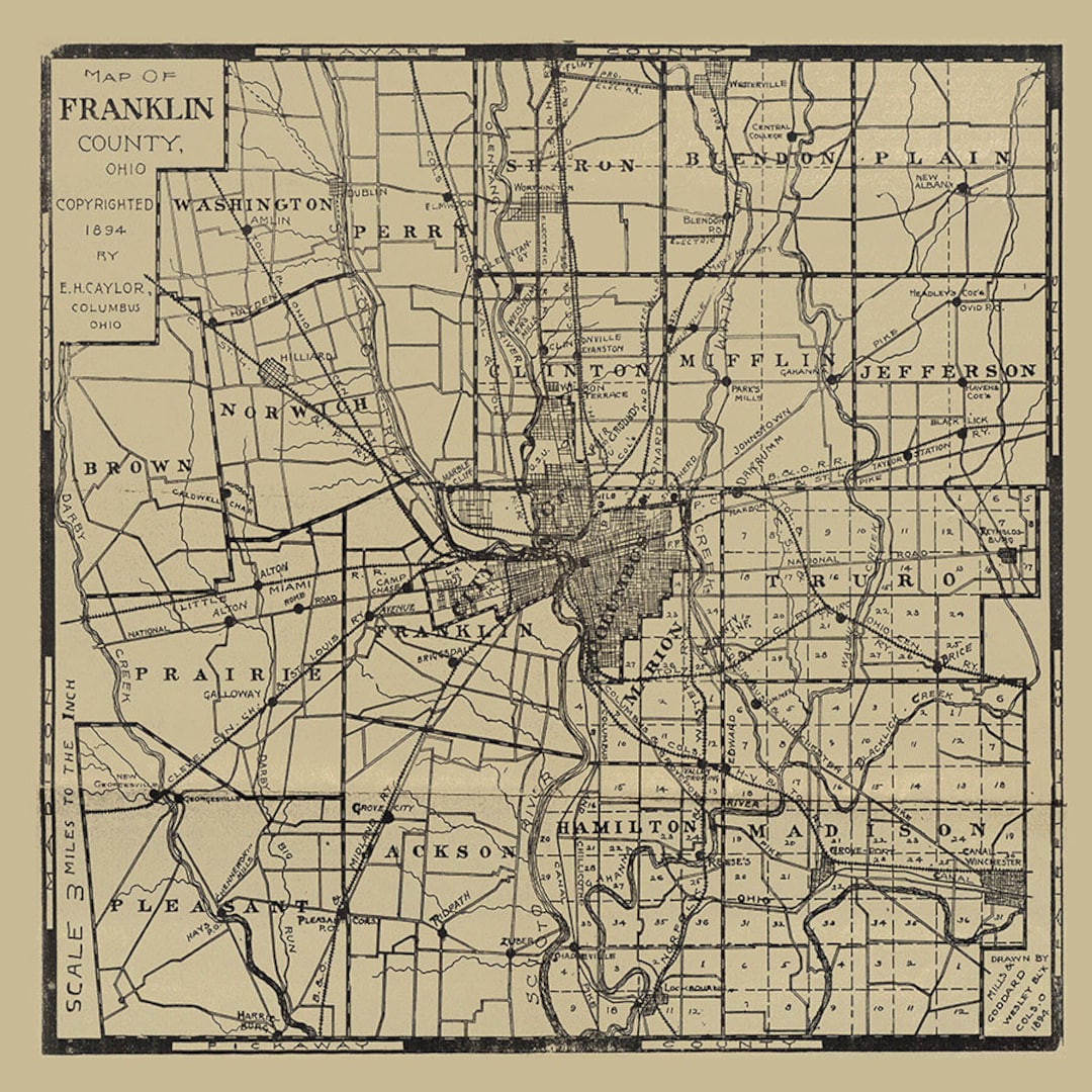 1894 Map of Franklin County Ohio - Etsy