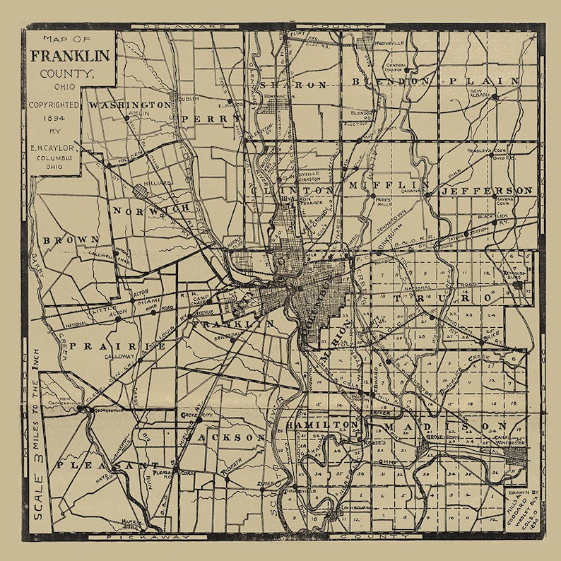 1894 Map of Franklin County Ohio - Etsy